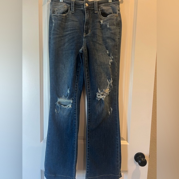 Judy Blue | Jeans | Judy Blue Distressed Flare Jeans Dark Blue | Poshmark